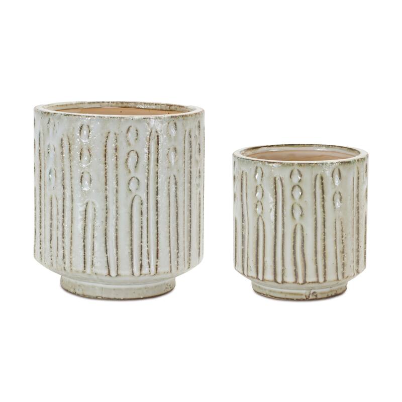 Distressed Clay Planter (Set of 2) - Overstock - 38297509