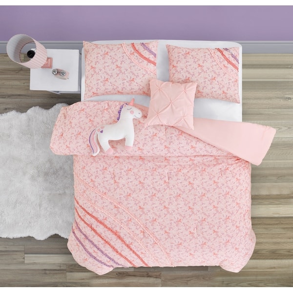 Rainbow Ruffle Pink Ultra Soft Microfiber Comforter Set - Bed Bath ...