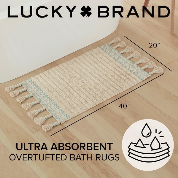 Lucky Brand Overtufted Cotton Fringe Boho Bathroom and Home Decor Bath ...