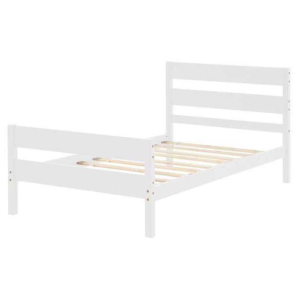 Modern Simple Twin Size White Wood Platform Bed w/ Headboard ...