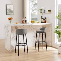 Leather Bar Stool Set of 2 Kitchen Counter Barstools w/ Low Back ...