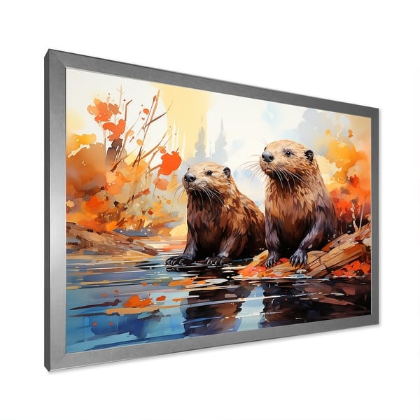Designart "Portrait Of Beavers Habitat" Animals Beaver Framed Canvas ...