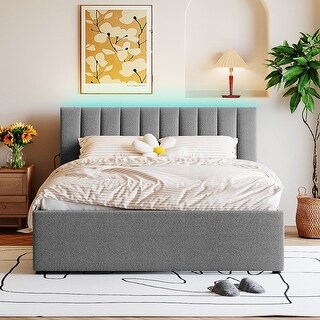 Queen Size Teddy Fleece Upholstered Platform Bed with Trundle,Smarter ...