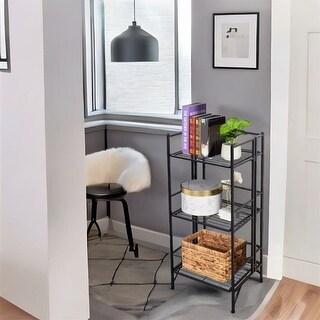 3 Tier Wide Folding Metal Shelf Black - Bed Bath & Beyond - 39373769