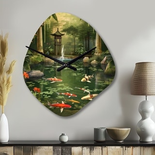Bamboo And Koi Pond Showcase I - Bamboo Wall Clocks in Asymmetrical ...