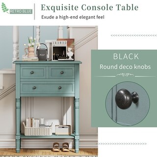 Light Blue Narrow Console Table Entryway Table, Sofa Side Table with 3 ...