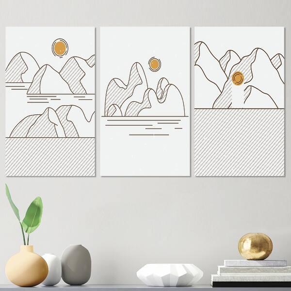 Designart 'Japanese Line Art Landscapes I' Mid-Century Modern Art Set ...