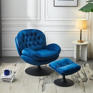 Velvet Upholstered Swivel Lounge Chair with Ottoman, Chair with Botton ...