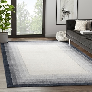 Abani Rugs Nuevo NUE180A Ivory Area Rug with Tonal Grey Border - Bed ...