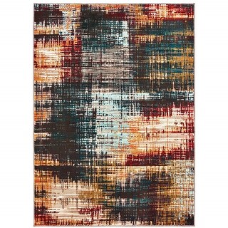 HomeRoots 2' X 3' Blue Gold Red And Grey Abstract Power Loom Stain ...