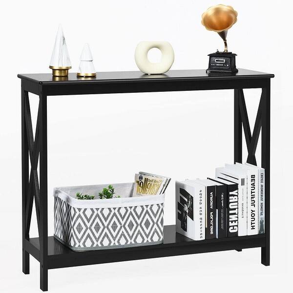2 Tiers Entryway Console Table Bookshelf TV Stand Sofa Side Accent ...