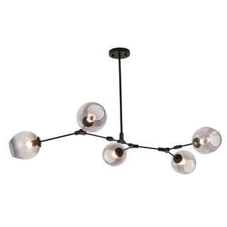 Transitional 5-Light Black Metal Chandelier With Smoke Glass Shades ...