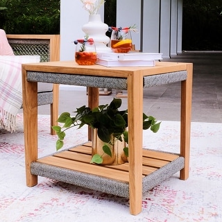 Cambridge Casual Nassau Teak Outdoor Side Table with Shelf - Bed Bath ...