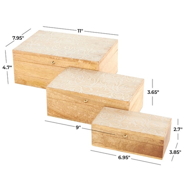 Brown Mango Wood Handmade Storage Scroll Box with Gold Accents (Set of ...