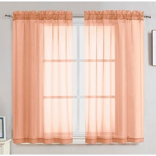 Peach Sheer Window Rod Pocket Curtain Set - 63" Inches Long (2 Panels ...