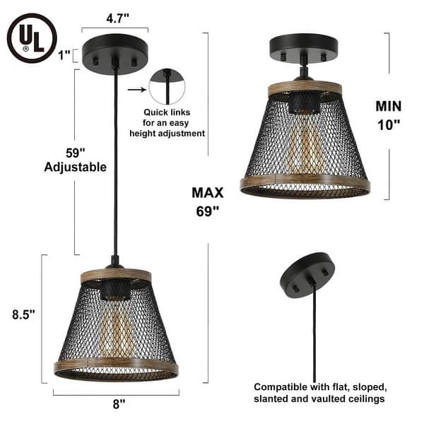 Modern Farmhouse 1-Light Pendant Island Lights for Dining Room - D8'' x ...