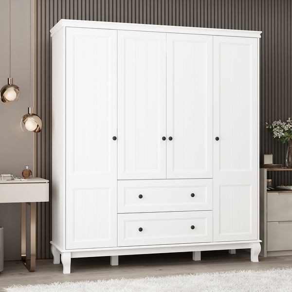 Timechee 63 Wardrobe ARMOIRES White 4 Doors 2 Drawers Lacquer On Sale Bed Bath Beyond 36907911