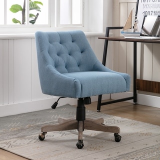 Adjustable Swivel Linen Computer Chair with Wheels and Wooden Legs ...