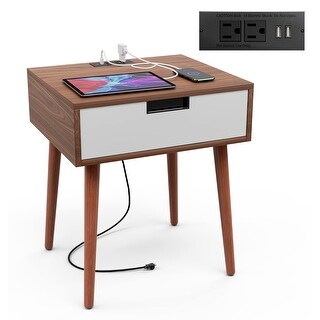 Nightstand End Table with Power Sockets and USB Ports, Side Sofa Table ...