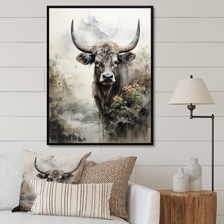 Designart "Asian Art Cow Sumi XI" Asian Art Framed Wall Art Prints ...