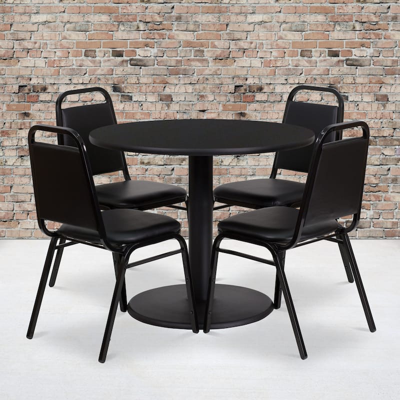 36'' Round Table Set with Round Base and 4 Trapezoidal Back Banquet ...