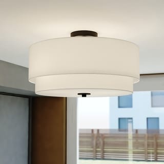 Burnaby Mid-Century Modern Ceiling Mount Light White Linen Drum Shade - Bed Bath & Beyond - 37122193