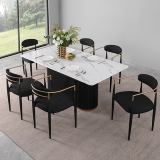 Morden Fort 7-Piece Dining Set with Rectangular Table and 6 Boucle Arm ...