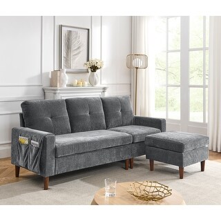 DARK GREY Living Room Convertible Sectional Sofa Set w/ Removable ...