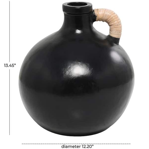 Stylish Black Ceramic Jug Inspired Vase with Rattan Wrapped Handle ...