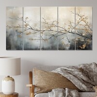 Designart "Tree Monochrome Ethereal Reverie I" Floral Multipanel Canvas ...