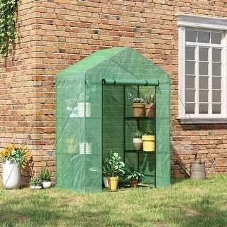 Outdoor Mini Portable Greenhouse with 3 Tier Shleves, Roll-Up Door, and ...
