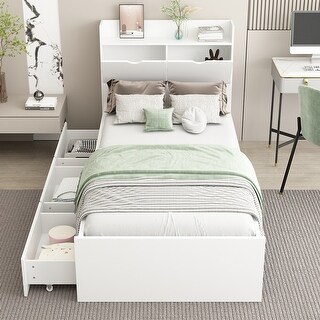 Timechee Twin Bed Frame with 3 Drawers And Hidden Storage Wood Frame ...