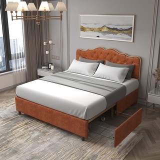 Buckle shaped backrest with four storage drawers backrest bed，Full ...