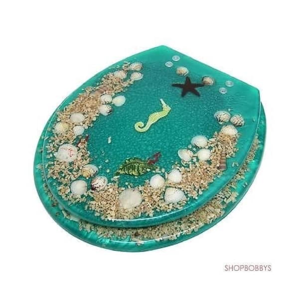 Elegant Touch Seashell Seahorse Design Polyresin Standard Toilet Seat ...