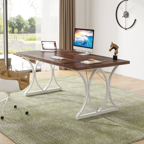 63" Executive Desk, Modern White Home Office Computer Desk, Large ...