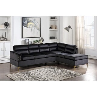 Morgan Black Velvet Sectional - Bed Bath & Beyond - 39432231