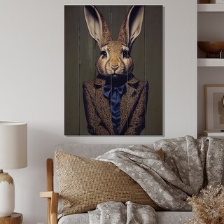 Designart 'Fancy Rabbit In A Gray And Blue Suit' Animals Rabbit Wood ...