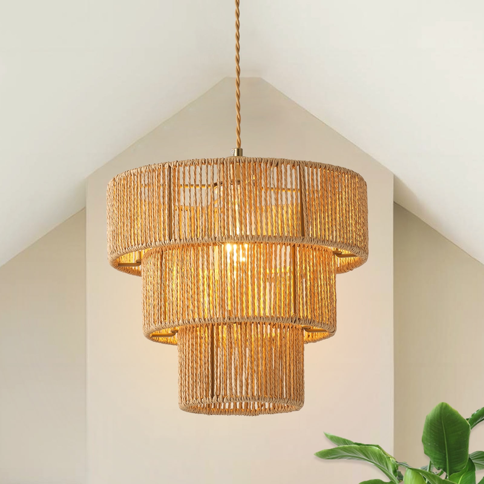 Primrose River of Goods Tan and Black Jute and Metal 19.75-Inch Pendant ...