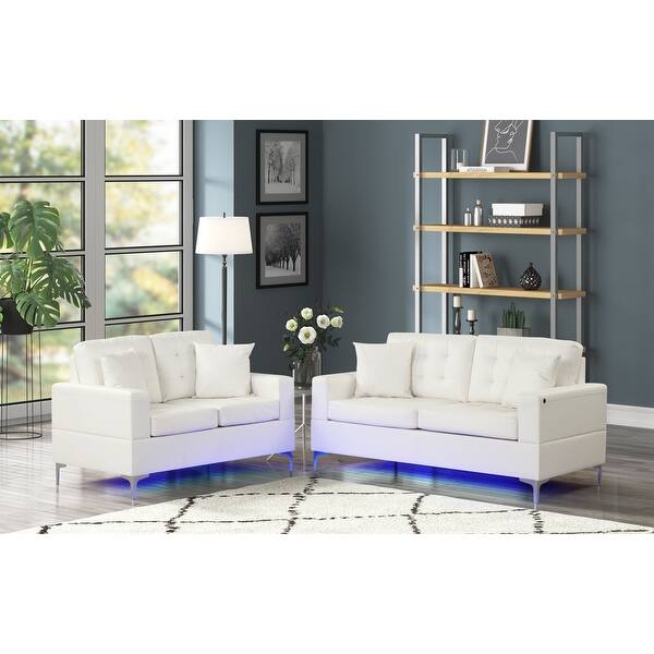 Isadora White Faux Leather Tufted Sofa and Loveseat Set - Bed Bath ...