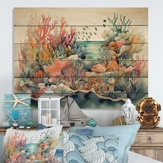 Designart "Vibrant Coral Reef II" Modern Landscape Beach Print on ...
