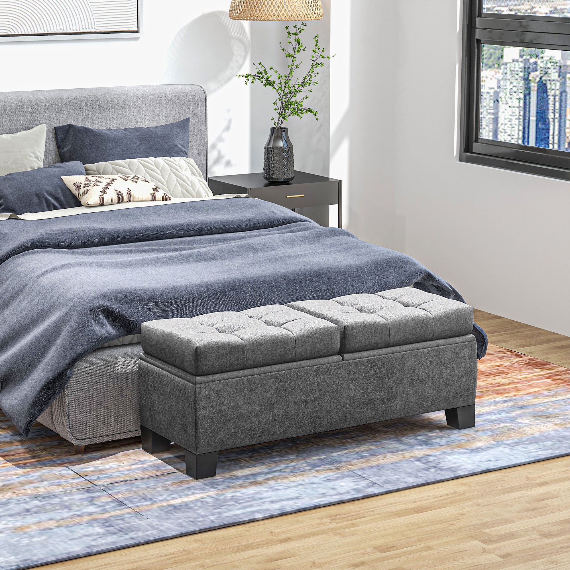 46 Storage Bench with Steel Frame Grey