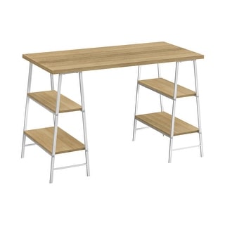 48 Inch Natural Wood Look Computer Desk with White Metal Shelves - Bed ...