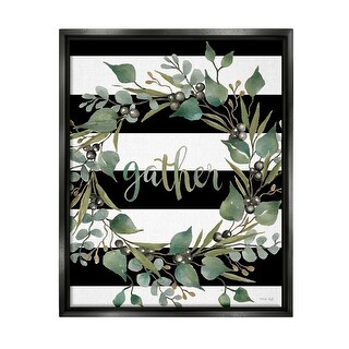 Stupell Gather Calligraphy Stripes Pattern Wreath Botanicals Leaves ...