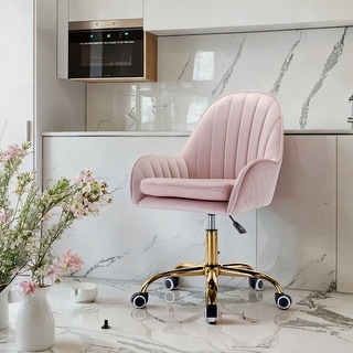 Pink Velvet 360° Swivel Adjustable Height Metal Office Chair with ...