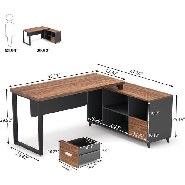 55 Inch L Shaped Executive Desk with 2 Drawers Cabinet - Bed Bath ...