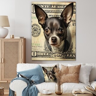 Designart "Little Dog On Dollar Bill" Animals Dog Wall Art Living Room ...