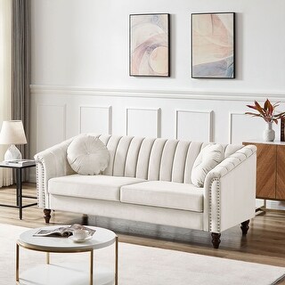 Velvet Upholstered 3 Seat Sofa Couch, Modern Tufted Back Sleeper Sofa ...