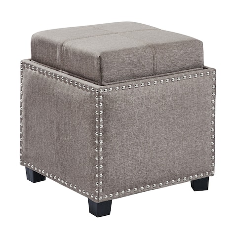 19 Inch Linen Upholstered Storage Ottoman with Wood Legs, Brown ...