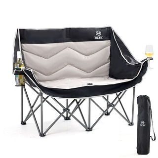 Oversized Padded Folding Loveseat, Portable Camping Couch with Cup ...
