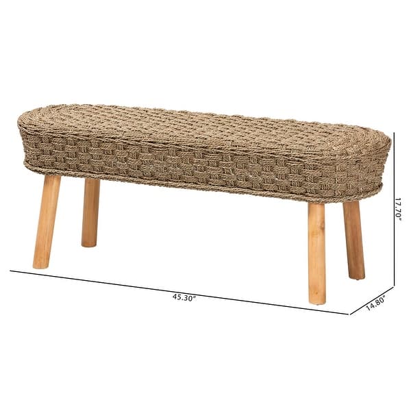 Denver Modern Bohemian Natural Seagrass and Acacia Wood Accent Bench ...